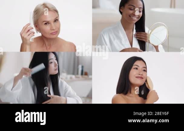 Four women engage in self-care activities, showcasing beauty routines ...