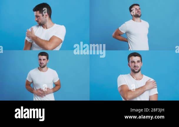 Multiple individuals show signs of pain and discomfort, touching ...