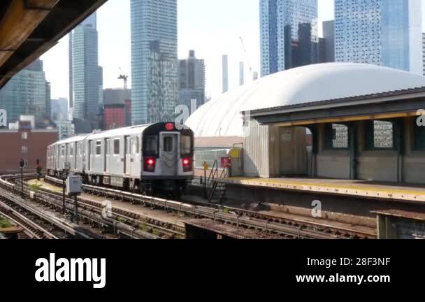 New York subway station. Metro train on metropolitan platform, United ...