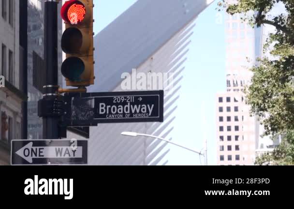 Broadway street road sign, Manhattan downtown financial district ...