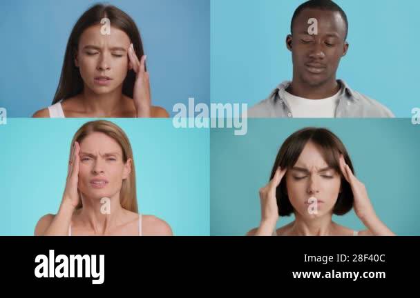 Four individuals from different backgrounds show signs of pain and ...