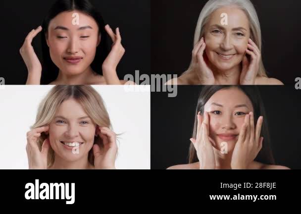 Four women of diverse backgrounds engage in their skin care routines ...