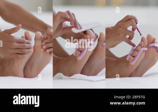Several women of different backgrounds participate in a relaxing foot ...