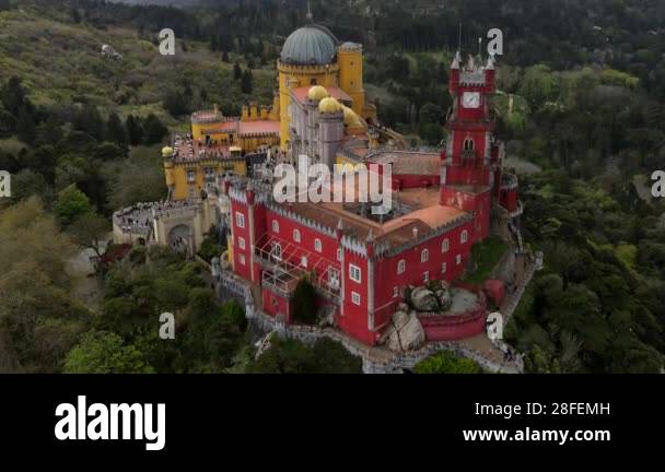 Pena Palace in Sintra, Portugal features eclectic architecture with red ...