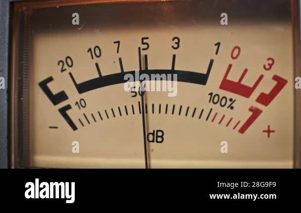 The video showcases a classic, illuminated audio meter with its needle ...