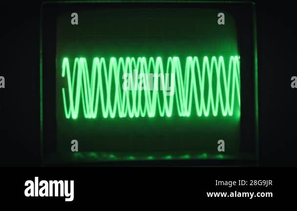 An oscilloscope vividly shows multiple layers of green sine waves ...