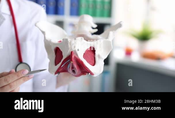 An anatomical model meticulously showcasing the pelvic structure along ...