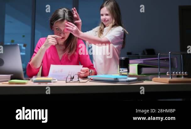 Overworked lady releases workplace stress by throwing sticky notes and ...
