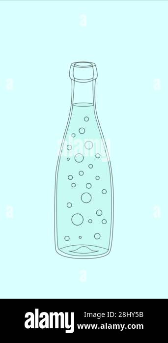 Hand drawn animation of transparent glass soda bottle. Vertical Stock ...