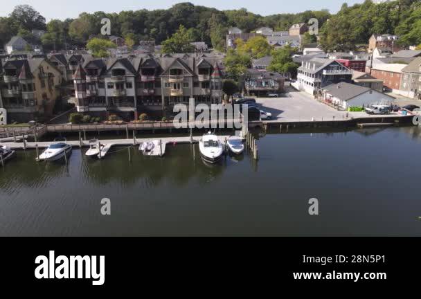 An aerial view of the marina and apartments on the bank of the Occoquan ...