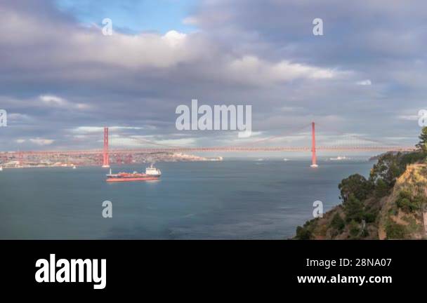 Aerial timelapse of the 25th April Bridge Ponte 25 de Abril, suspension ...