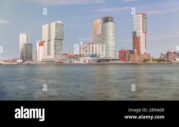 Rotterdam skyline timelapse from Nieuwe Maas River bank to ...