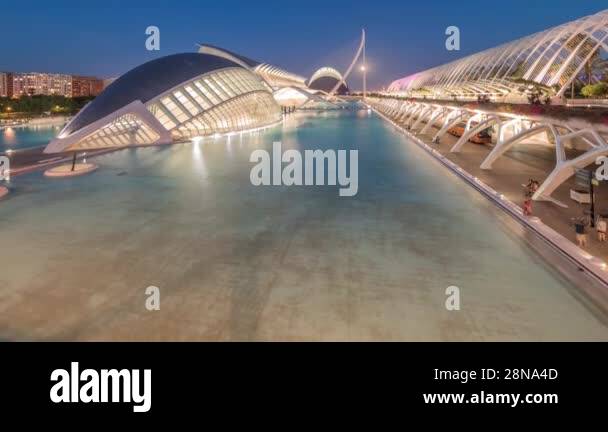 Panoramic day to night transition timelapse of Valencias City of Arts ...