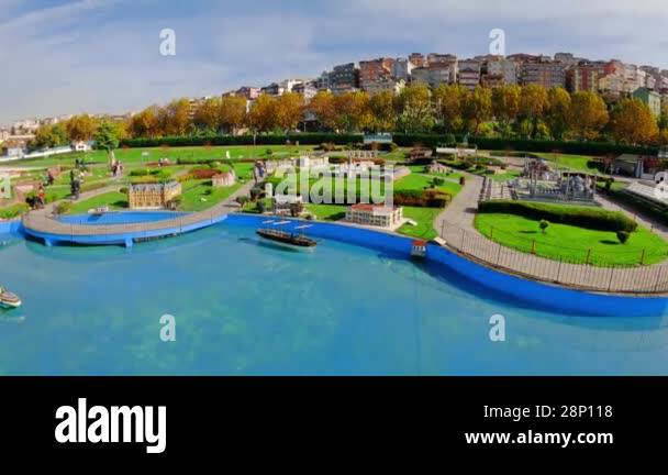 Swimming pool with a bridge in Miniaturk Park in Istanbul, Turkey ...