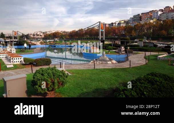 A swimming pool with a bridge in Miniaturk Park in Istanbul, Turkey ...