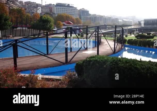A swimming pool with a bridge in Miniaturk Park in Istanbul, Turkey ...