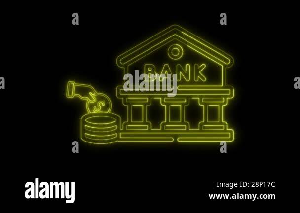Neon line bank icon, saving money, invest money animation concept ...