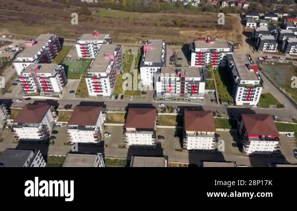 Aerial view of a large urban residential area with numerous high-rise ...