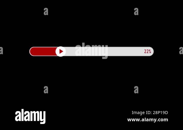 Loading bar with a play icon, count zero to hundred red color animation ...