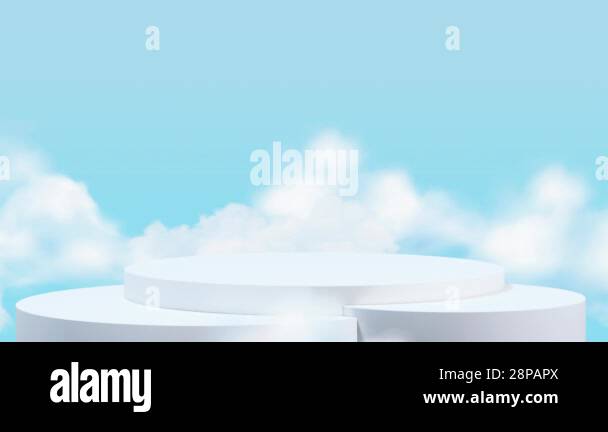 Round white platforms in a soft blue sky with clouds, perfect for ...