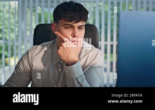 Manager fingers typing keyboard using computer in office closeup ...