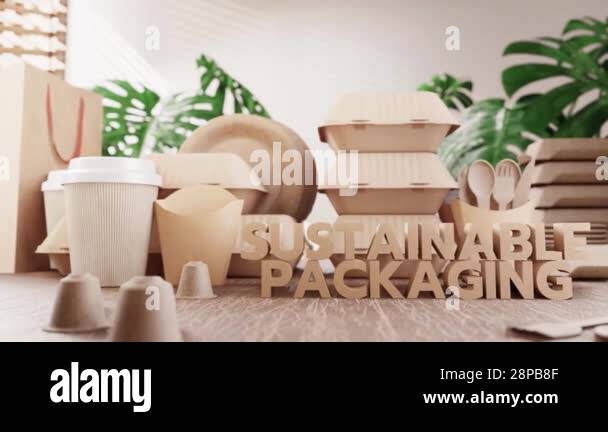 Eco-friendly packaging materials displayed, including cardboard boxes ...