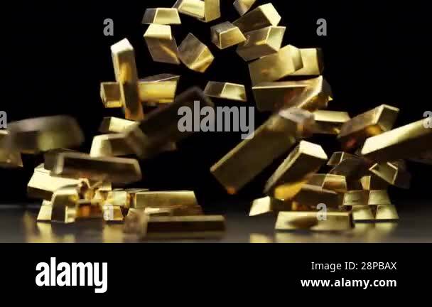 A pyramid of gold bars dramatically exploding, symbolizing market ...