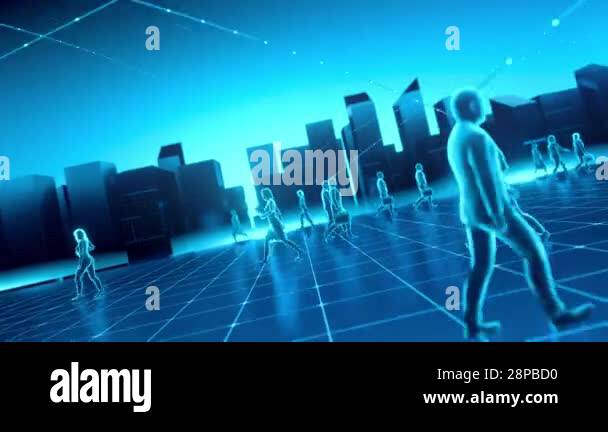 Abstract digital representation of human figures interconnected with ...