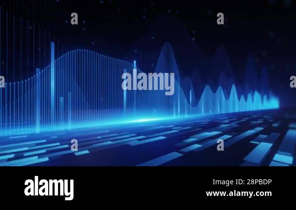 High-resolution image of a dynamic digital audio waveform in blue ...