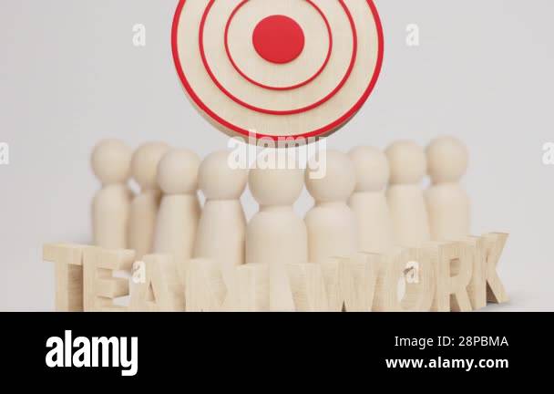 Wooden figures symbolize teamwork, surrounding the word "TEAMWORK" with ...