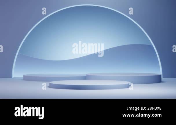 Blue podium with geometric curve wave, background abstract, podium for ...