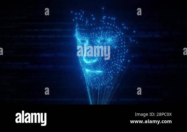 Artificial Intelligence Digital face, spin face motion,4K resolution ...