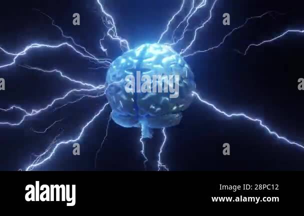 Sparks lightning over human brain. Ideas or brainstorm related. 4k ...