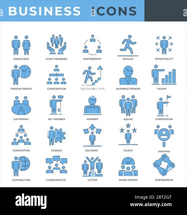 Animated Set of Multiple Business Icons with Editable Stroke Stock ...