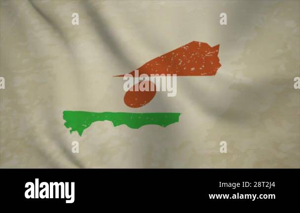 Wavy Map of NIGER with Flag in Body Isolated on Vintage Background ...