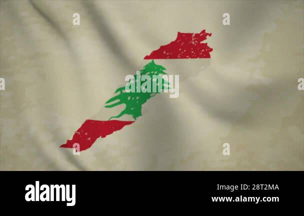 Wavy Map of LEBANON with Flag in Body Isolated on Vintage Background ...
