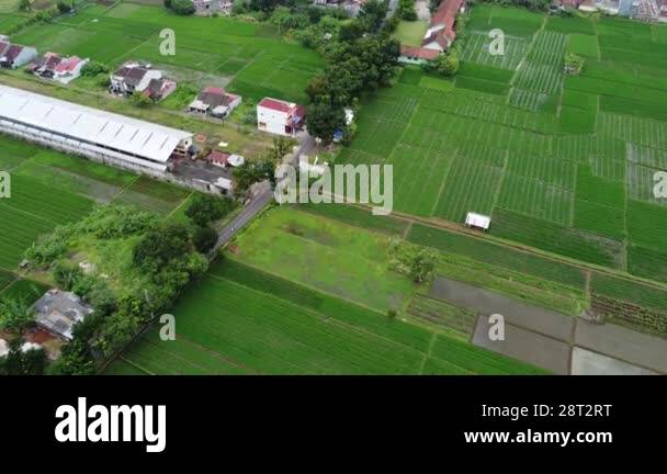 The drone view of Purwokerto cityscape in Banyumas Regency, Central Java, Indonesia. It was ...