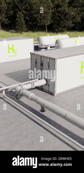 Hydrogen production plant with pipes and tanks opening its doors ...