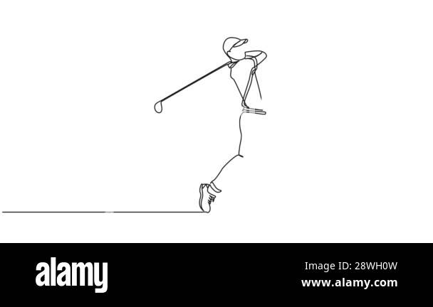 animated continuous single line drawing of male golfer swinging golf ...