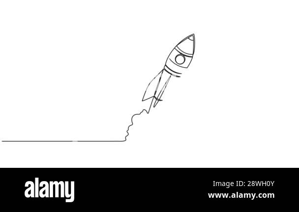 animated continuous single line drawing of space rocket taking off ...