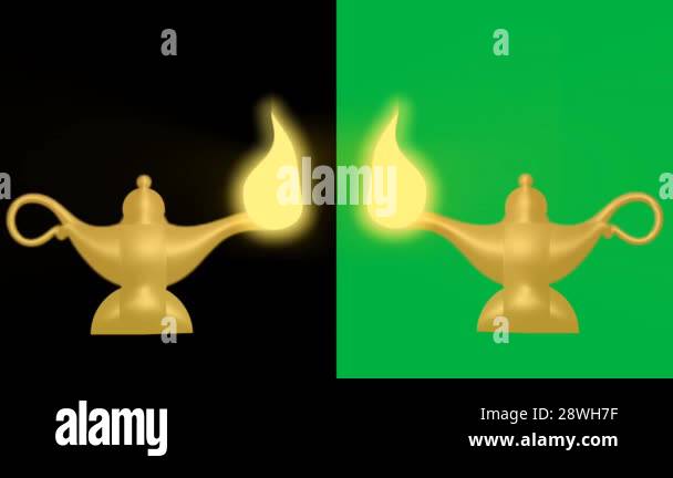 Burning golden lamp charag animation on green and black background ...