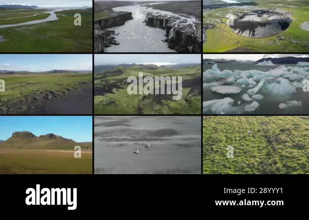 Scenic Aerial Compilation of Iceland Landscapes with Glaciers Ocean ...