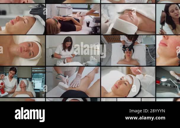 Video collage of beauty procedures in a cosmetology clinic. The ...