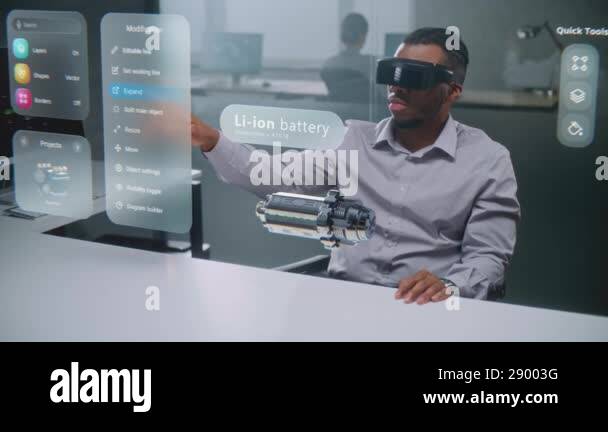 African American Engineer Uses Augmented Reality Headset to Visualize Virtual 3D Holographic ...