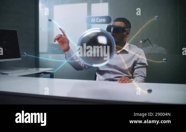 African American Engineer Uses Augmented Reality Headset to Visualize Virtual 3D Holographic ...