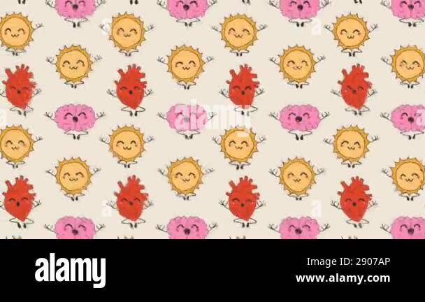 Cute funny kawaii meditate character . Loop Background. Sketch effect ...