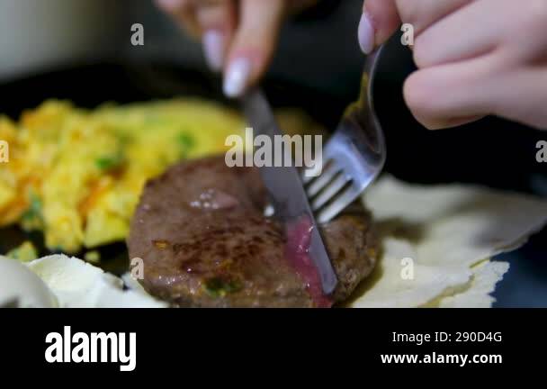 undercooked fried cutlet blood flows raw food poor quality cooking ...