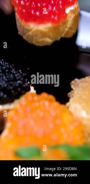 red caviar. appetizer with red caviar. sandwiches with Rick caviar pike ...