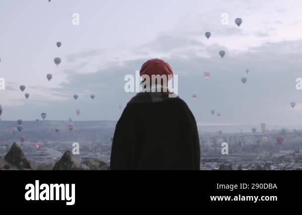 Close up back view slow motion Woman looking around observe,wear ...