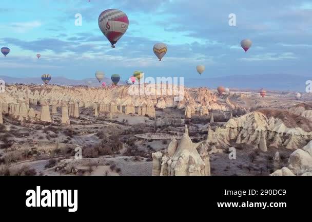Goreme, Turkey - 26th december, 2024: aerial panoramic view hot air ...